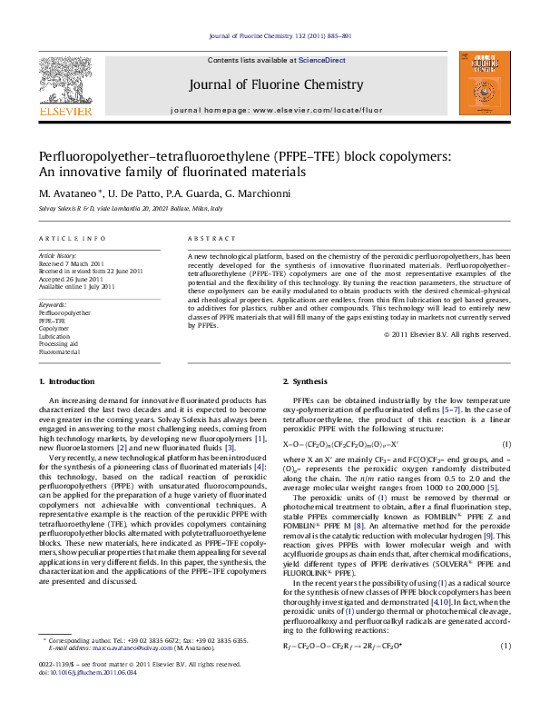 (PDF) Perfluoropolyether–tetrafluoroethylene (PFPE–TFE) block ...