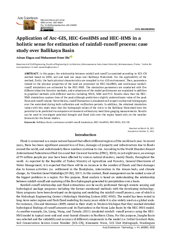 (PDF) Application of Arc-GIS, HEC-GeoHMS and HEC-HMS in a holistic sense for estimation of ...