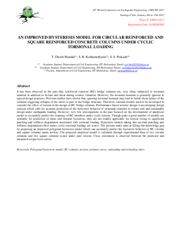 (PDF) An improved hysteresis model for circular reinforced and square reinforced concrete ...