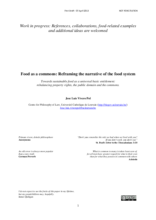 (PDF) Food as a Commons: Reframing the Narrative of the Food System