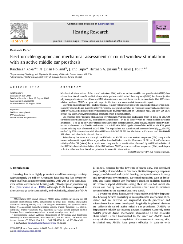 (PDF) Electrocochleographic and mechanical assessment of round window ...