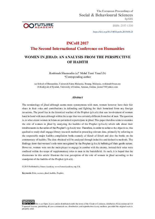 (PDF) Women In Jihad: An Analysis From The Perspective Of Hadith