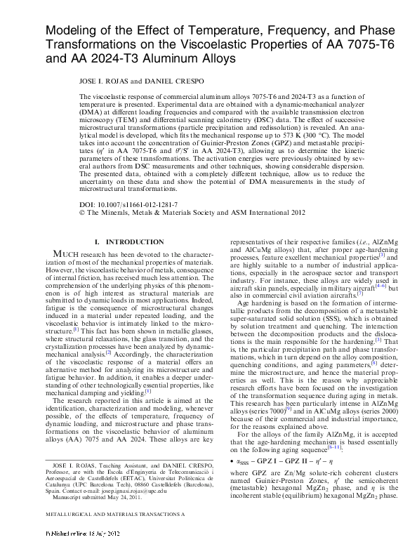 (PDF) Viscoelastic Properties of Aluminum Alloys: Temperature and Phase Effects