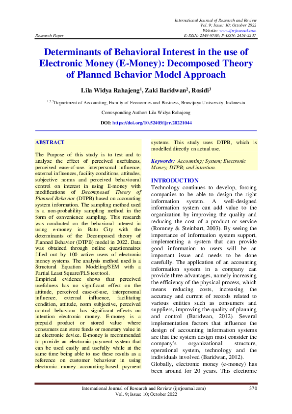 (PDF) Determinants of Behavioral Interest in the use of Electronic ...