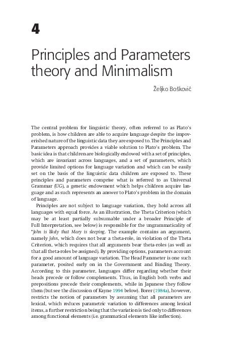 (PDF) Principles and Parameters theory and Minimalism