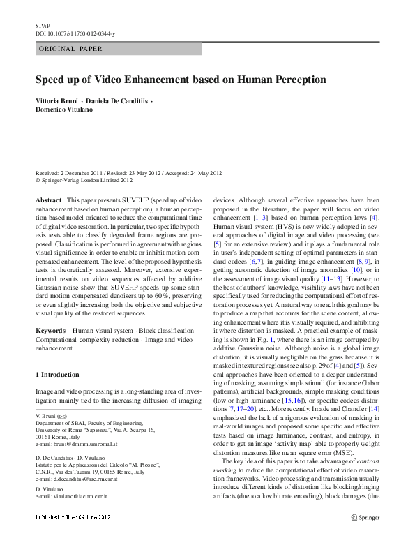 (PDF) Speed up of Video Enhancement based on Human Perception