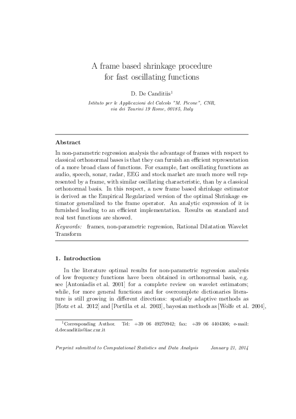 (PDF) A frame based shrinkage procedure for fast oscillating functions | Daniela De Canditiis ...