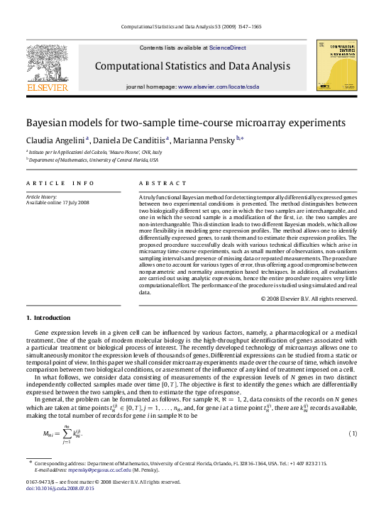 (PDF) Bayesian models for two-sample time-course microarray experiments
