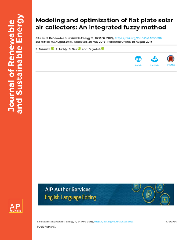 (PDF) Modeling and optimization of flat plate solar air collectors: An integrated fuzzy method