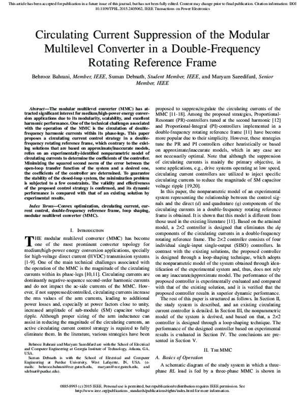 (PDF) Circulating Current Suppression of the Modular Multilevel ...