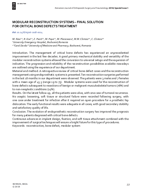 (PDF) Modular Reconstruction Systems – Final Solution for Critical Bone ...
