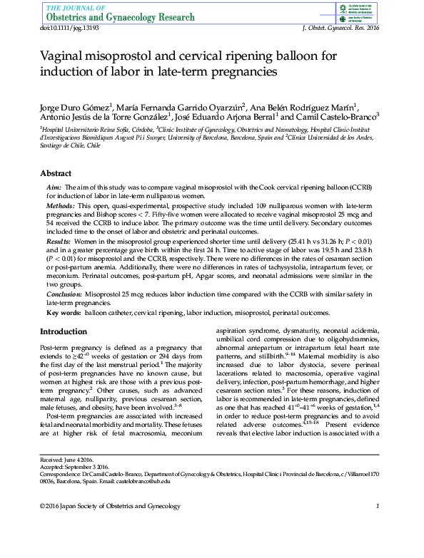 (PDF) Vaginal misoprostol and cervical ripening balloon for induction ...