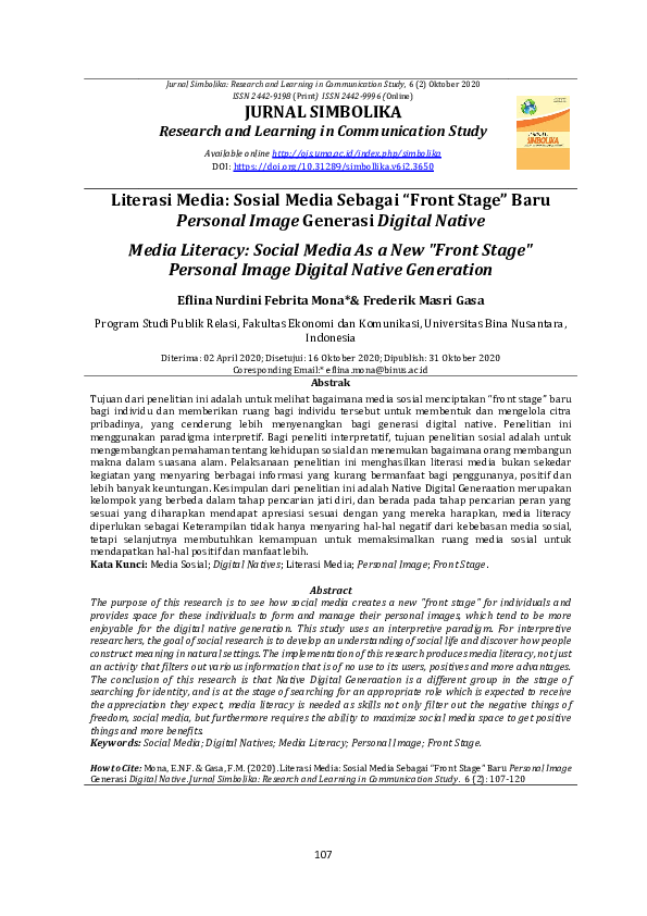 (PDF) Literasi Media: Sosial Media Sebagai "Front Stage" Baru Personal ...