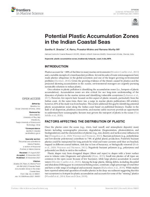 (PDF) Potential Plastic Accumulation Zones in the Indian Coastal Seas