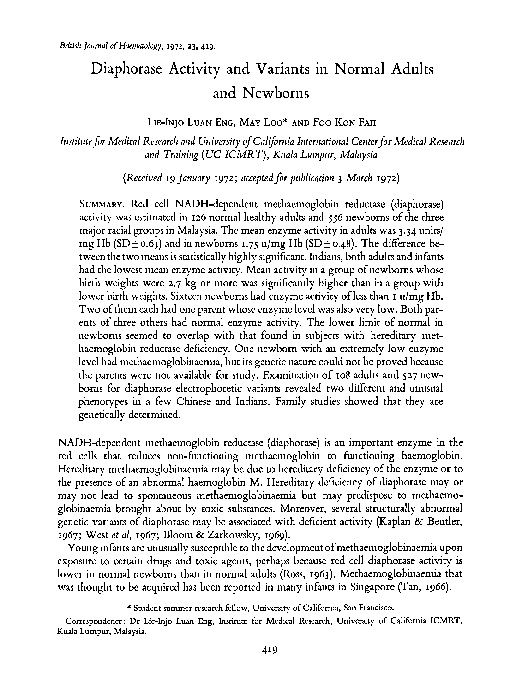(PDF) Diaphorase Activity and Variants in Normal Adults and Newborns