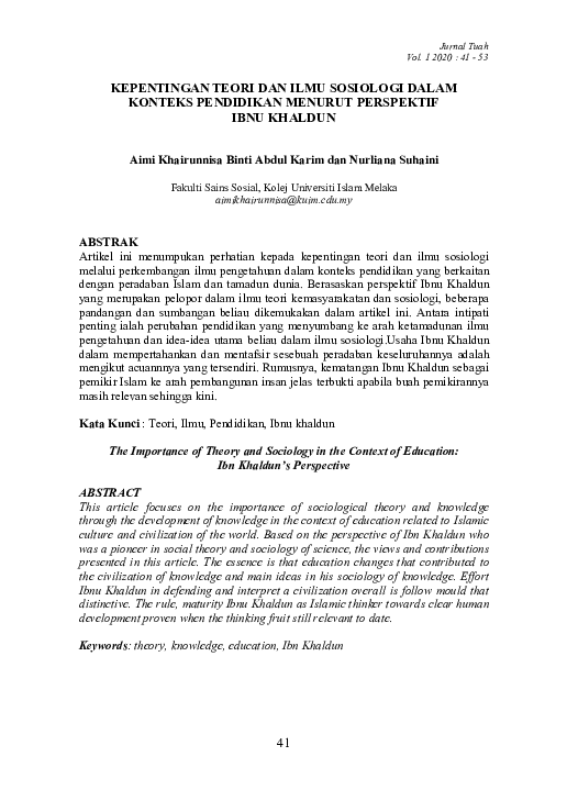 (PDF) Kepentingan Teori Dan Ilmu Sosiologi Dalam Konteks Pendidikan Menurut Perspektif Ibnu Khaldun