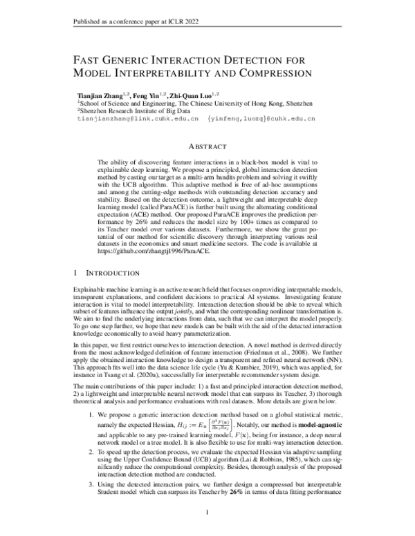 (PDF) FAST GENERIC INTERACTION DETECTION FOR MODEL INTERPRETABILITY AND COMPRESSION