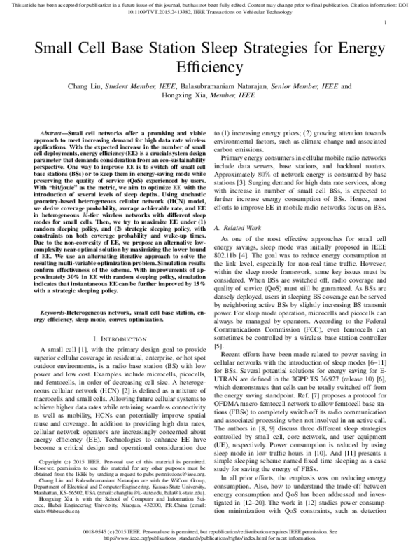 (PDF) Small Cell Base Station Sleep Strategies for Energy Efficiency