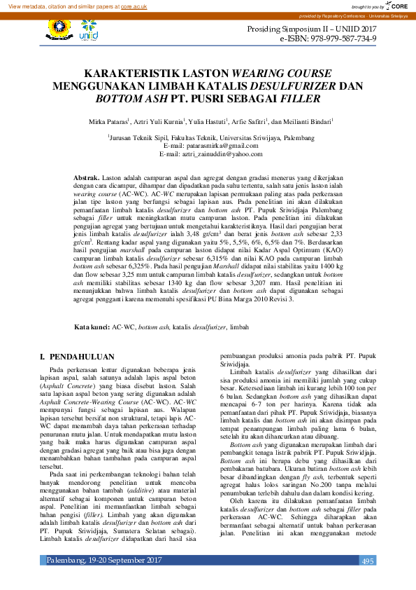 (PDF) Karakteristik Laston Wearing Course Menggunakan Limbah Katalis ...