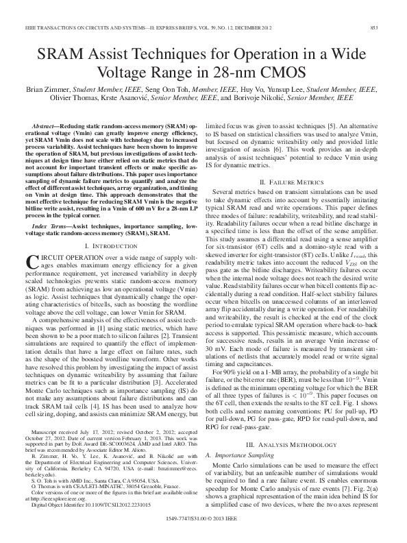(PDF) SRAM Assist Techniques for Operation in a Wide Voltage Range in ...