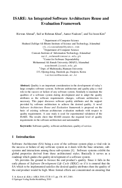 (PDF) ISARE: An Integrated Software Architecture Reuse and Evaluation Framework
