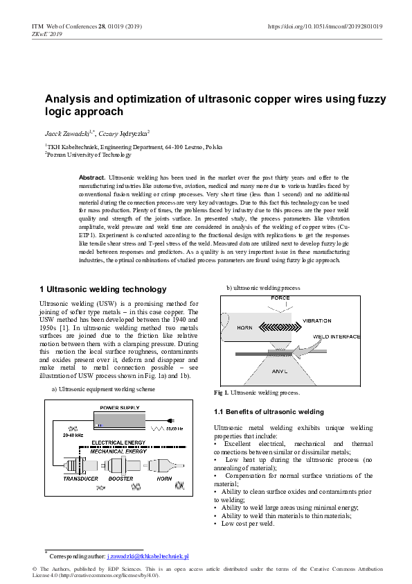 (PDF) Analysis and optimization of ultrasonic copper wires using fuzzy logic approach