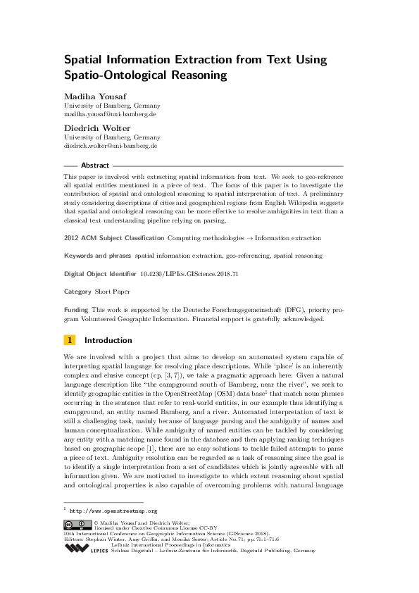 Pdf Spatial Information Extraction From Text Using Spatio Ontological