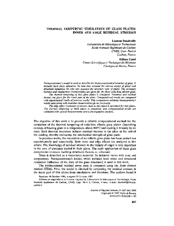 (PDF) Thermal Tempering Simulation of Glass Plates: Inner and Edge ...