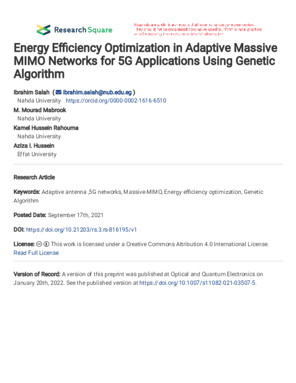 Pdf Energy Efficiency Optimization In Adaptive Massive Mimo Networks For 5g Applications Using