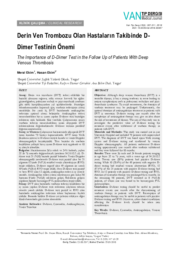 (PDF) The importance of D-dimer test in the follow up of patients with ...