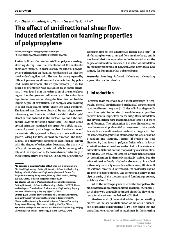 (PDF) The effect of unidirectional shear flow-induced orientation on ...