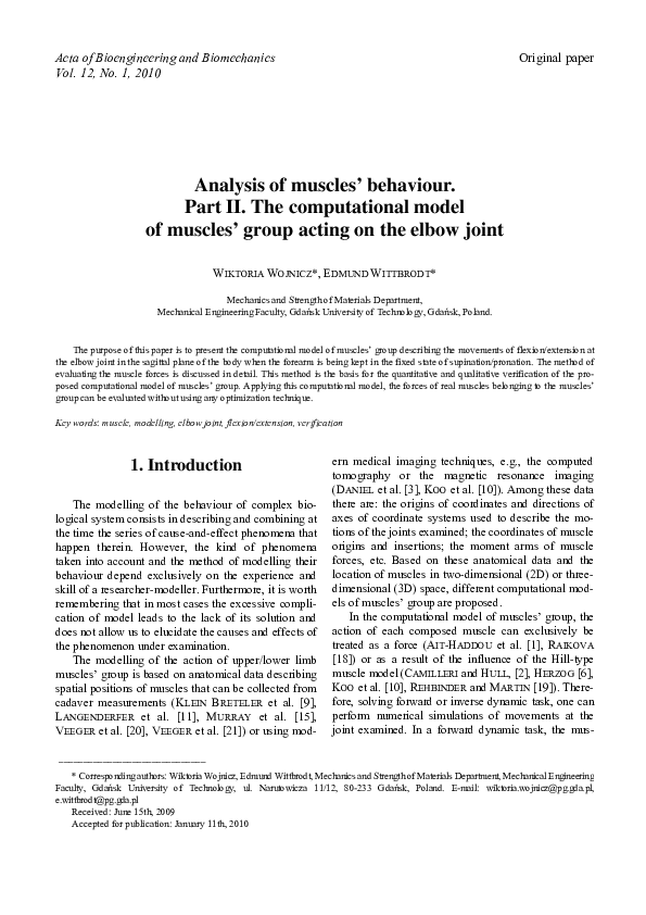 (PDF) Analysis of muscles' behaviour. Part II. The computational model ...