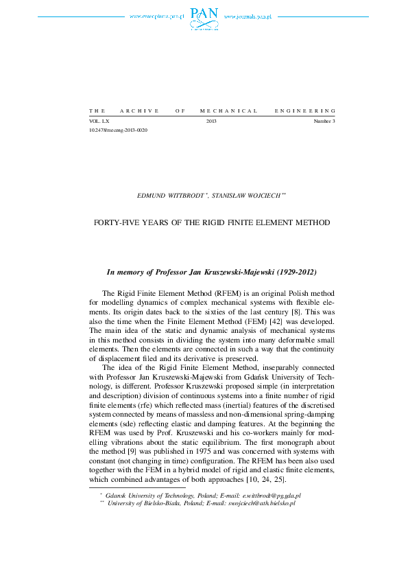 (PDF) Forty-Five Years of the Rigid Finite Element Method