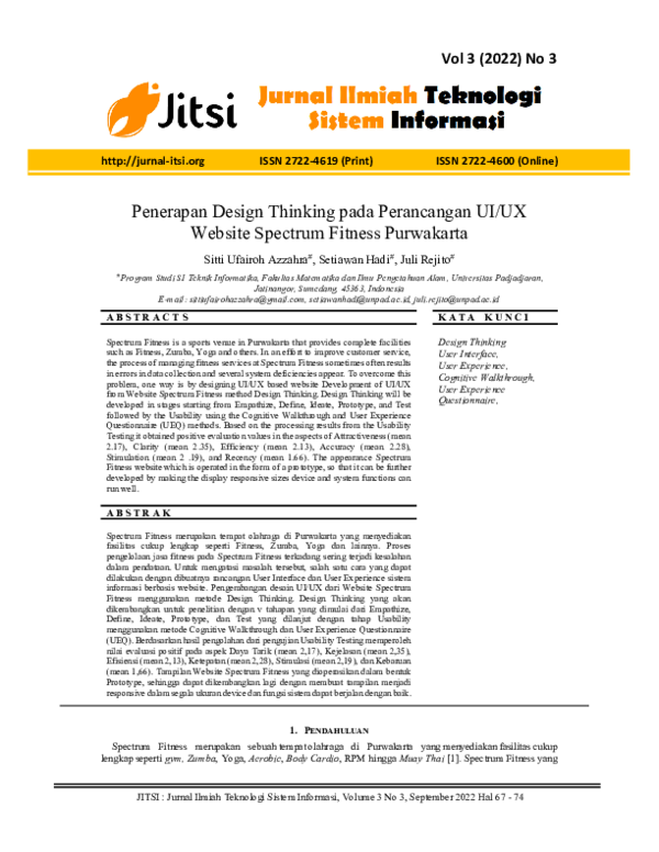 (PDF) Penerapan Design Thinking Pada Perancangan UI/UX Website Spectrum Fitness Purwakarta