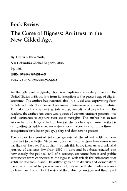 (PDF) Wu, Tim. The Curse of Bigness: Antitrust in the New Gilded Age