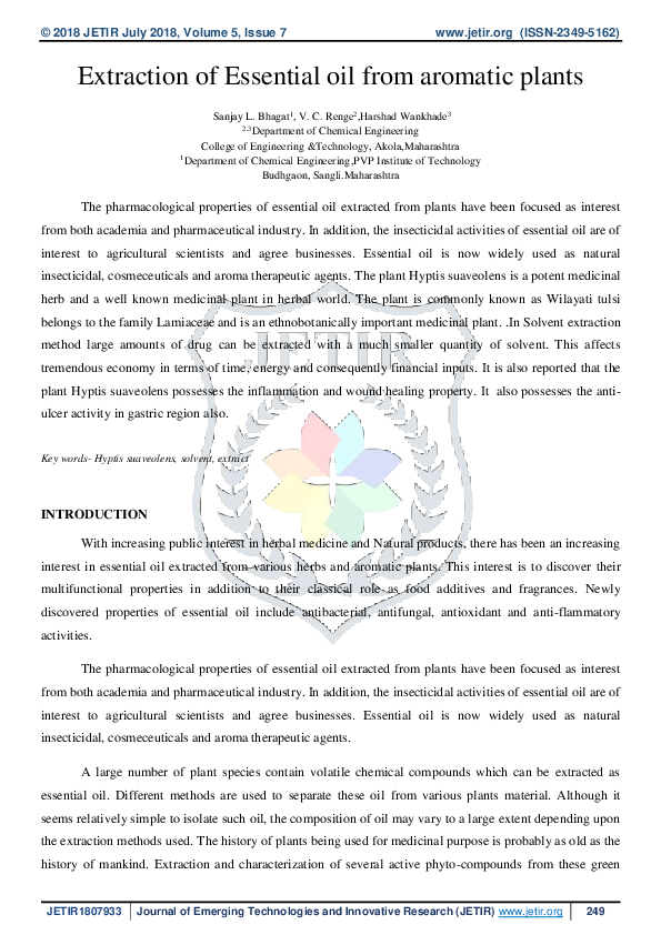 (PDF) Extraction of Essential oil from aromatic plants