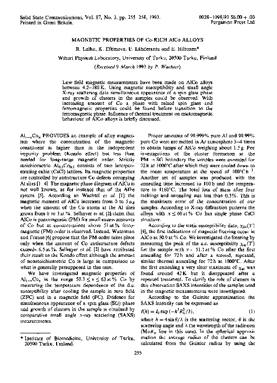 (PDF) Magnetic properties of Co-rich AlCo alloys