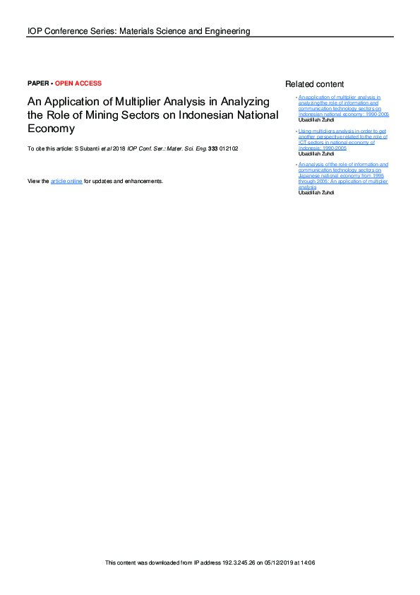 (PDF) An Application of Multiplier Analysis in Analyzing the Role of Mining Sectors on ...