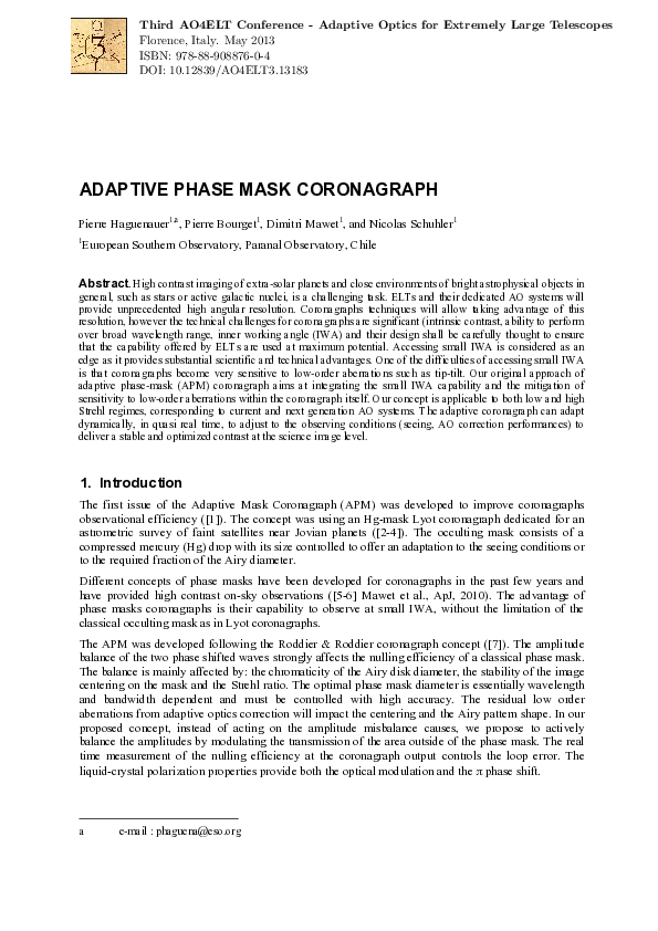 (PDF) Extinction controlled adaptive mask coronagraph Lyot and phase ...