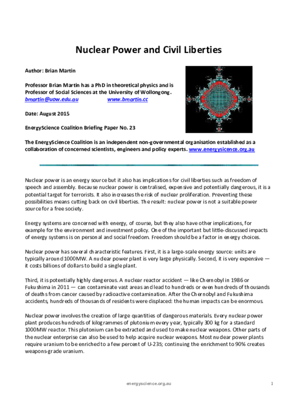 (PDF) Nuclear power and civil liberties