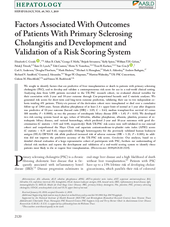 (PDF) Factors Associated With Outcomes of Patients With Primary Sclerosing Cholangitis and ...