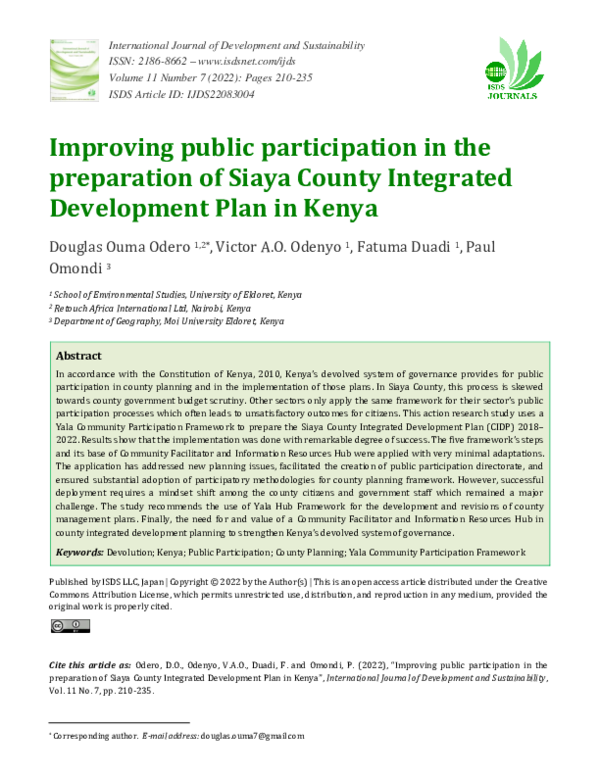 (PDF) Improving public participation in the preparation of Siaya County ...