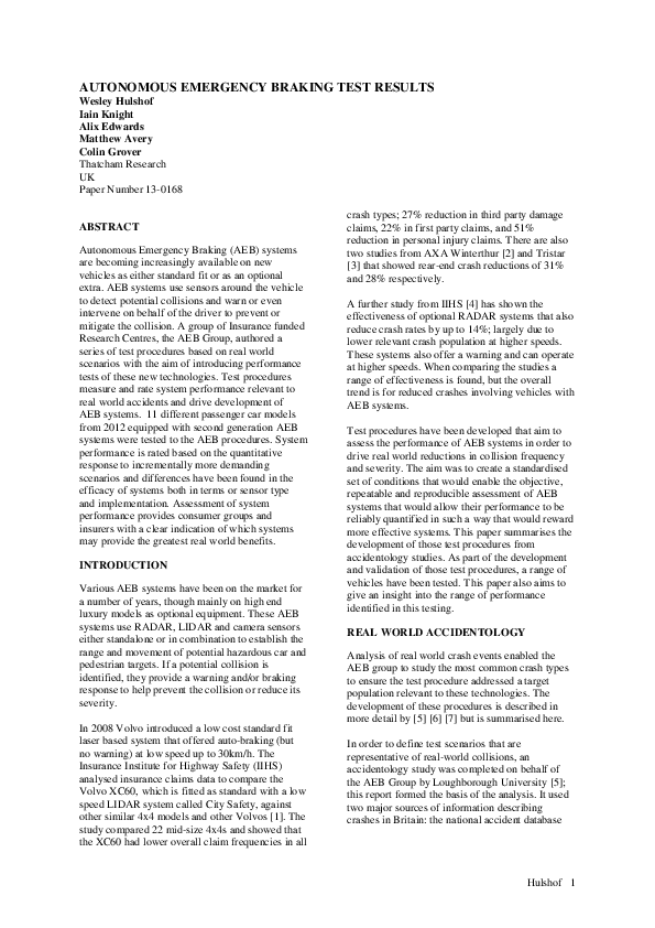 (PDF) Autonomous emergency braking test results