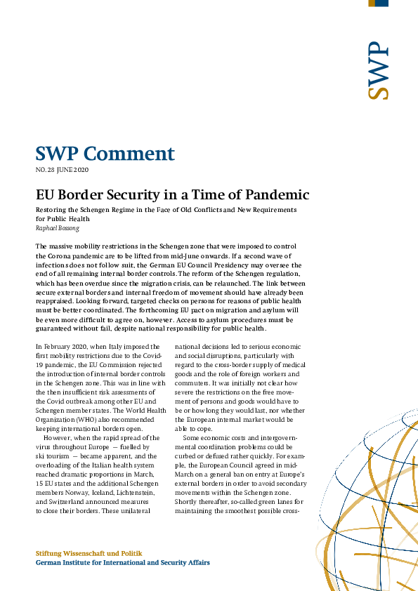 (PDF) EU border security in a time of pandemic: restoring the Schengen ...