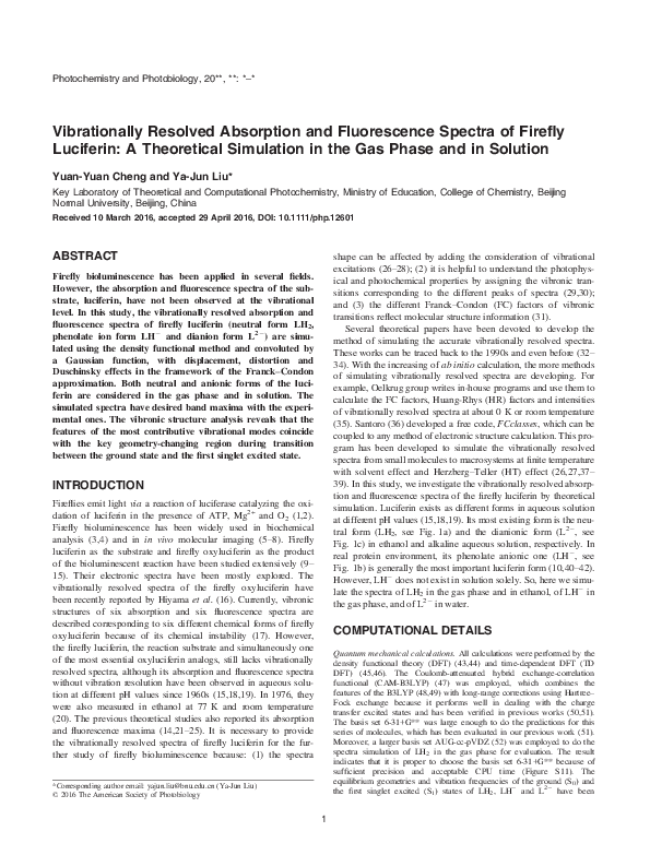 (PDF) Vibrationally Resolved Absorption and Fluorescence Spectra of ...