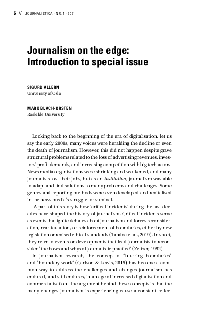 (PDF) Journalism on the edge: Introduction to special issue