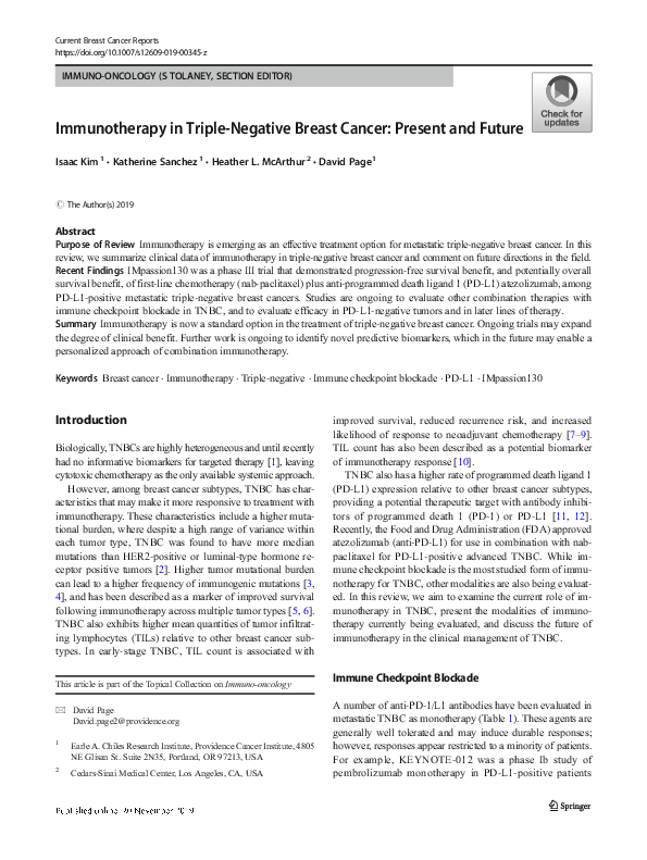 (PDF) Immunotherapy in Triple-Negative Breast Cancer: Present and Future