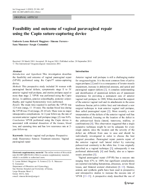 (PDF) Feasibility and outcome of vaginal paravaginal repair using the ...