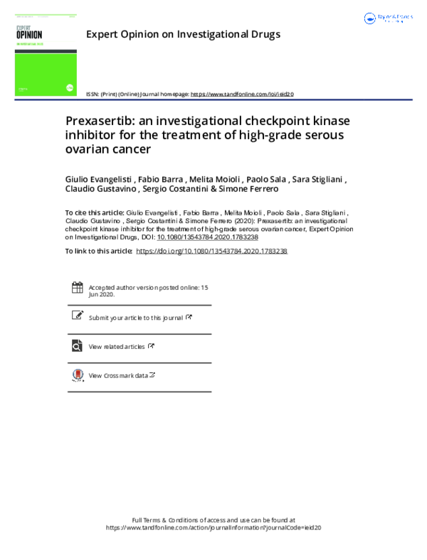 (PDF) Prexasertib: an investigational checkpoint kinase inhibitor for ...