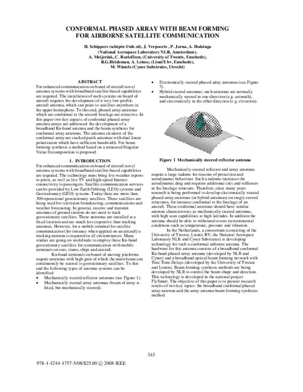 Pdf Conformal Phased Array With Beam Forming For Airborne Satellite